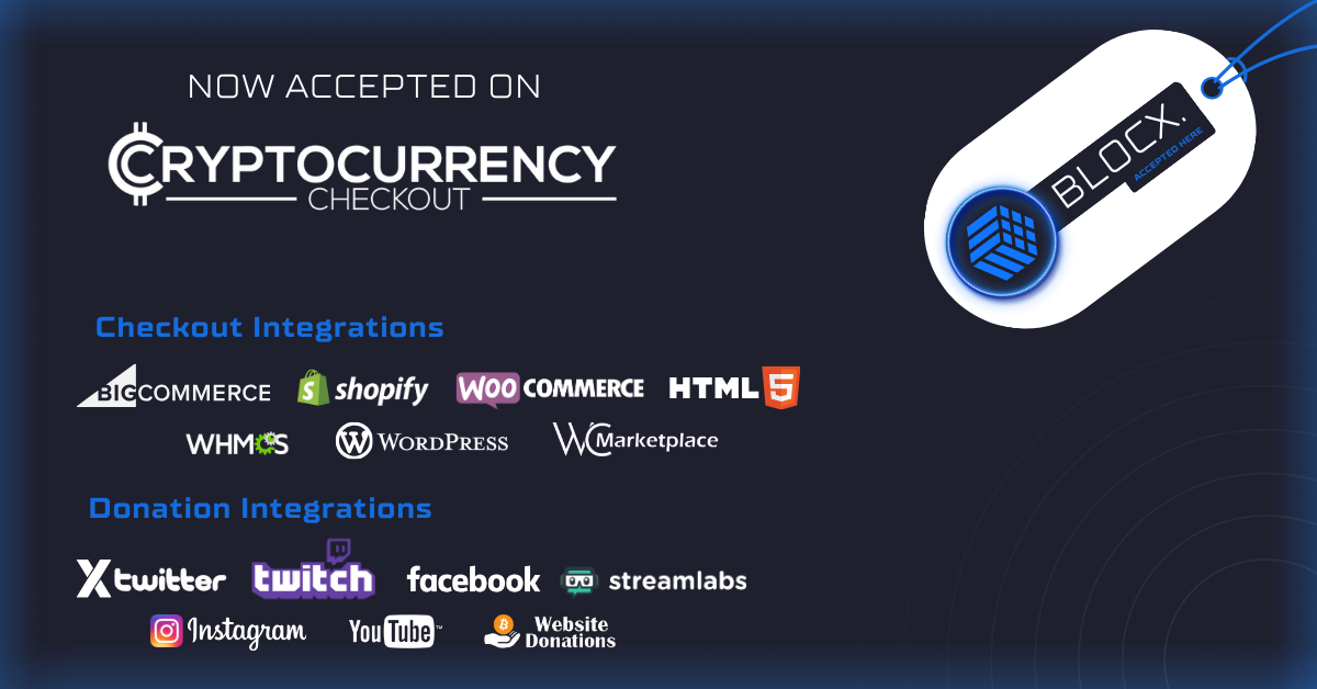 Accept BLOCX on your website for free with CryptocurrencyCheckout.