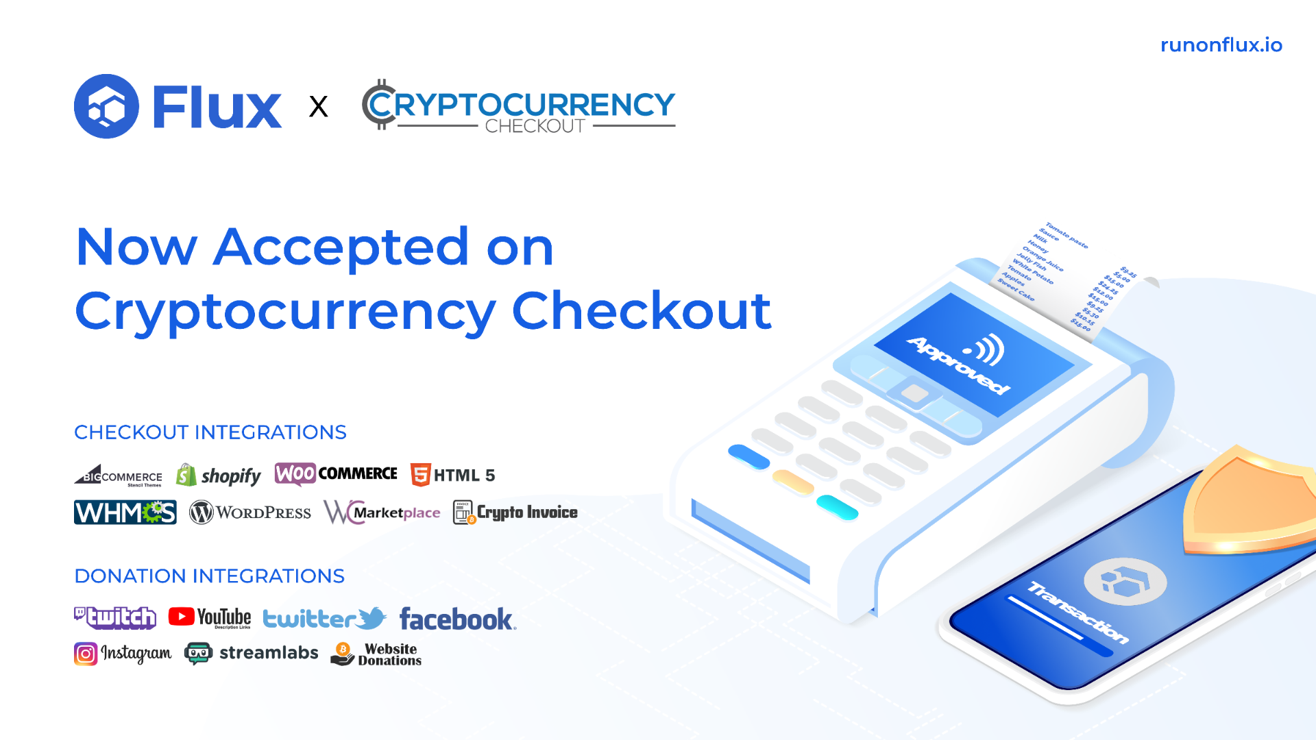 Accept FLUX on your website for free with CryptocurrencyCheckout.