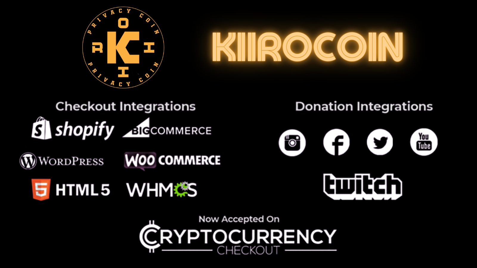 Accept KIIRO on your website for free with CryptocurrencyCheckout.