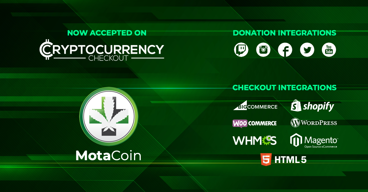 Accept MOTA on your website for free with CryptocurrencyCheckout.